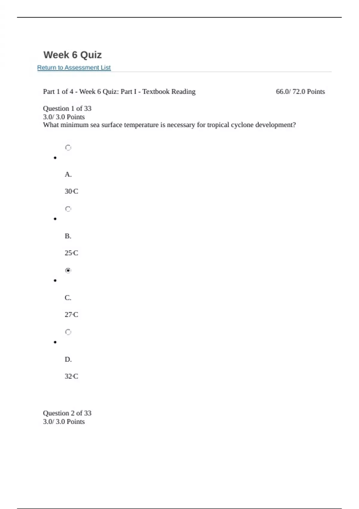 ERSC 180 Week 6 Quiz Week 6 Quiz Return to Assessment List Part 1 of 4 ...