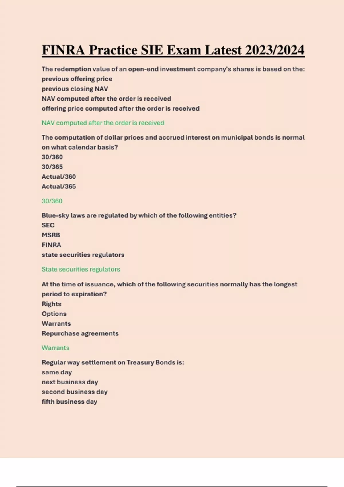 FINRA Practice SIE Exam Latest 2023/2024 - Nursing - Stuvia US