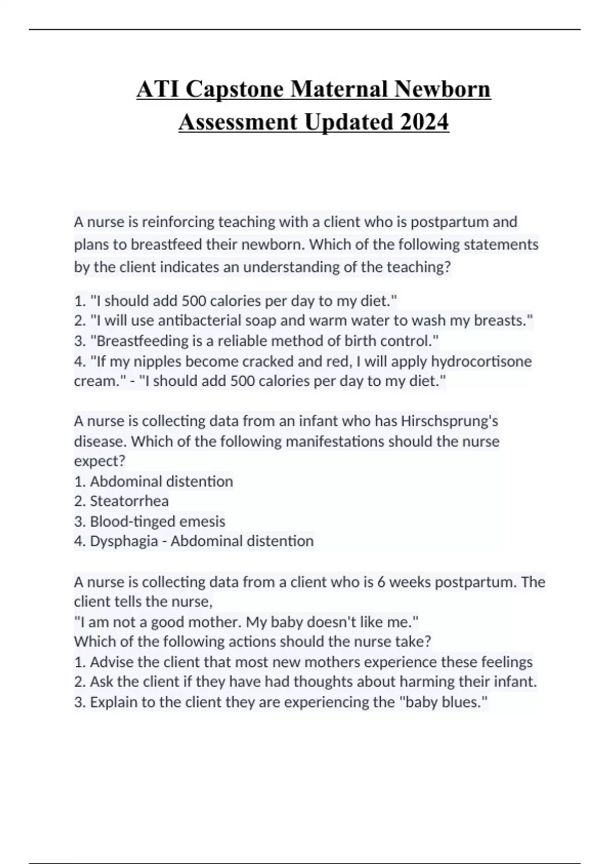ATI Capstone Maternal Newborn Assessment latest 2024 - ATI Capstone ...