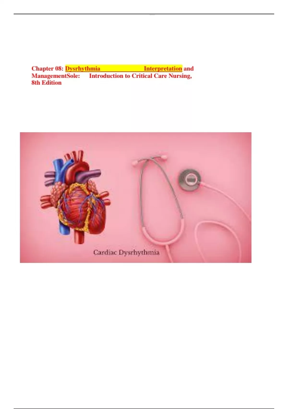 Chapter 08: Dysrhythmia Interpretation and ManagementSole: Introduction ...
