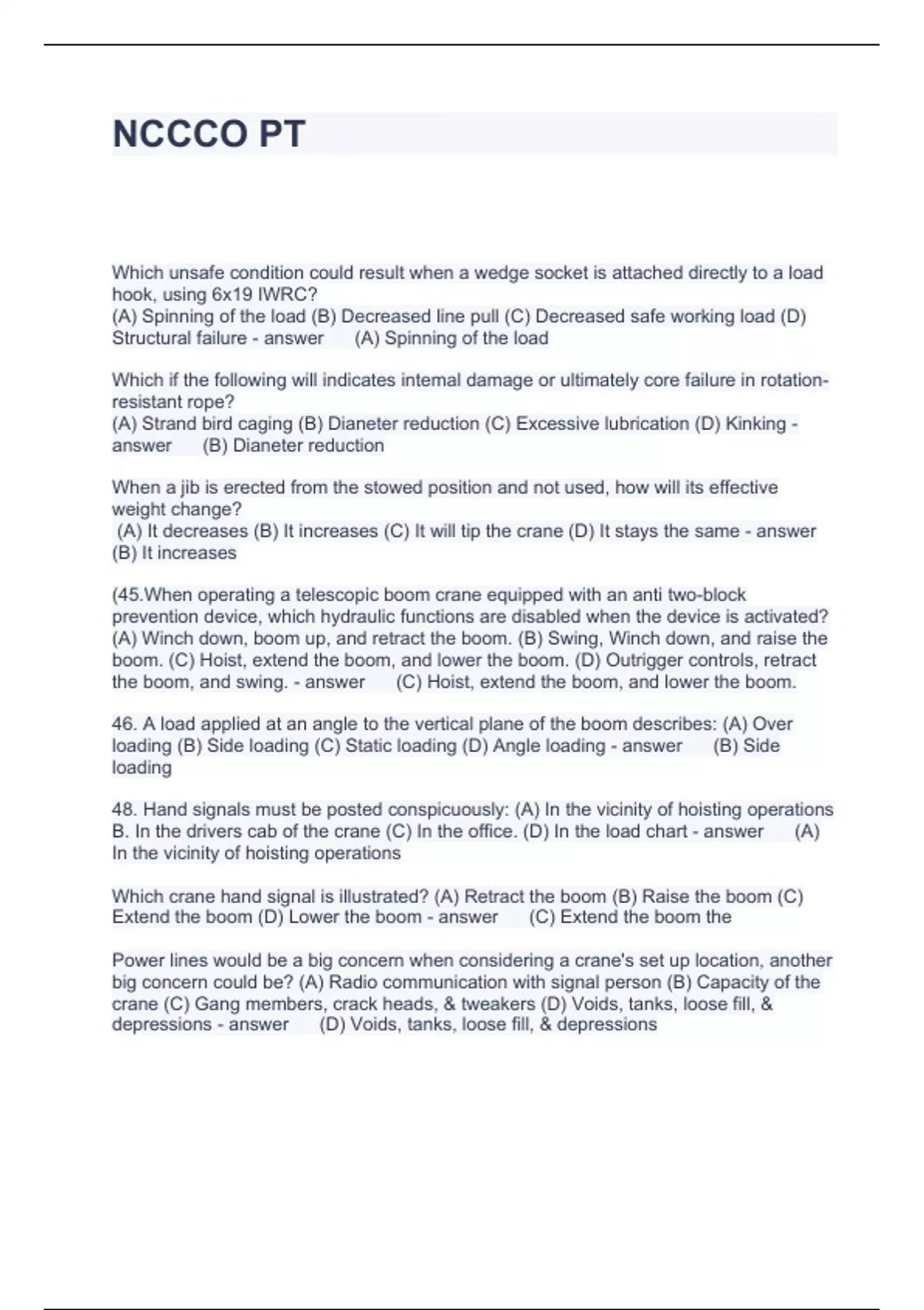 NCCCO PT QUESTIONS WITH CORRECT ANSWERS 2024 - Nccco - Stuvia US