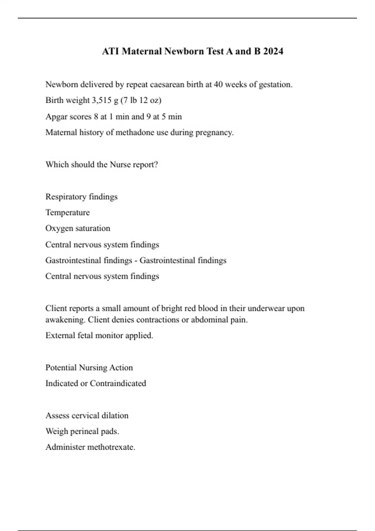 ATI Maternal Newborn Test A and B 2024 - ATI MATERNAL NEWBORN - Stuvia US