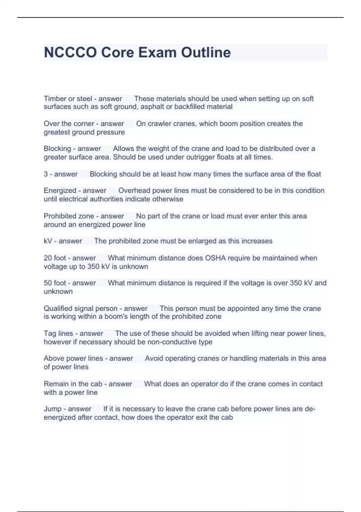 NCCCO Core Exam Outline Questions and Answers Graded A - Nccco - Stuvia US