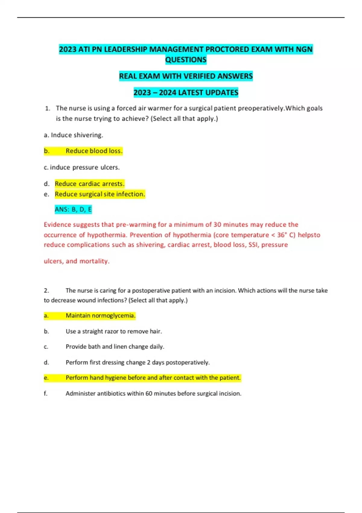 2023 ATI PN LEADERSHIP MANAGEMENT PROCTORED EXAM WITH NGN QUESTIONS ...