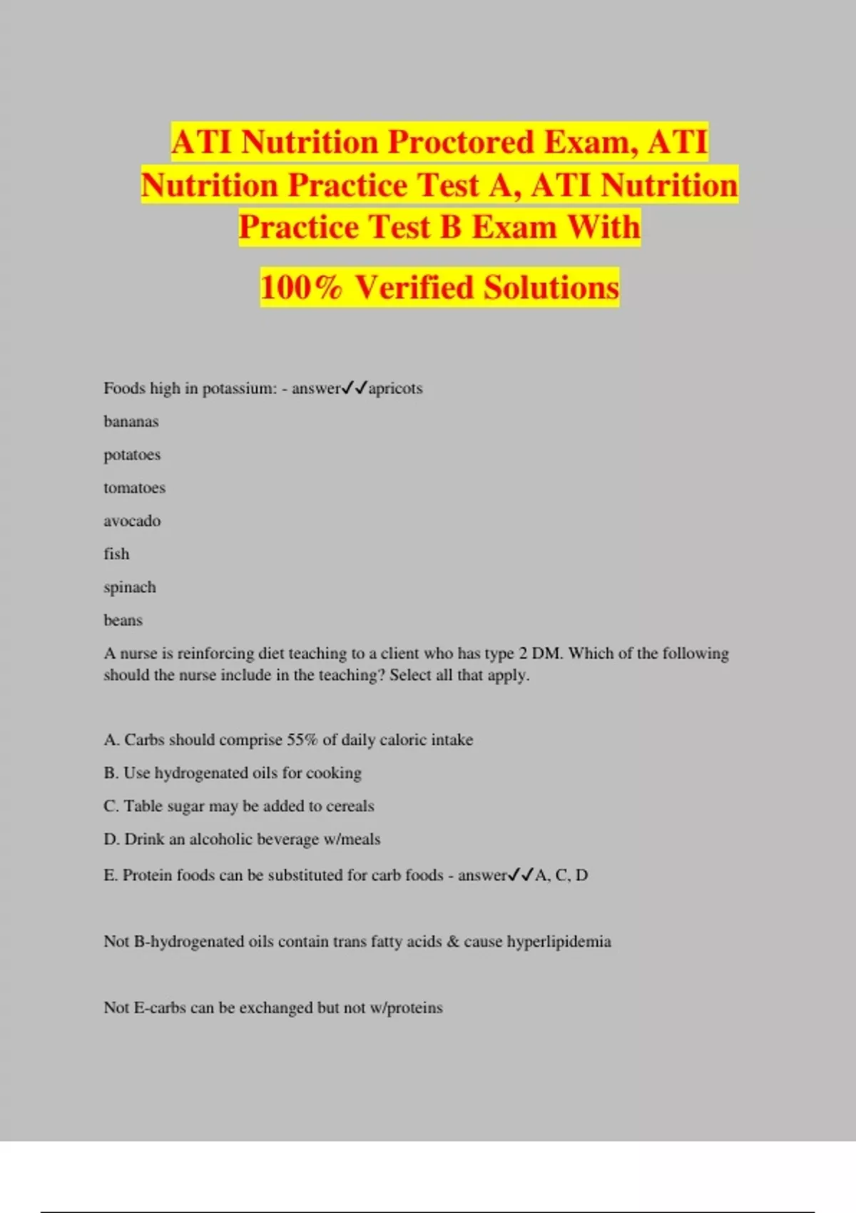 ATI Nutrition Proctored Exam, ATI Nutrition Practice Test A, ATI ...