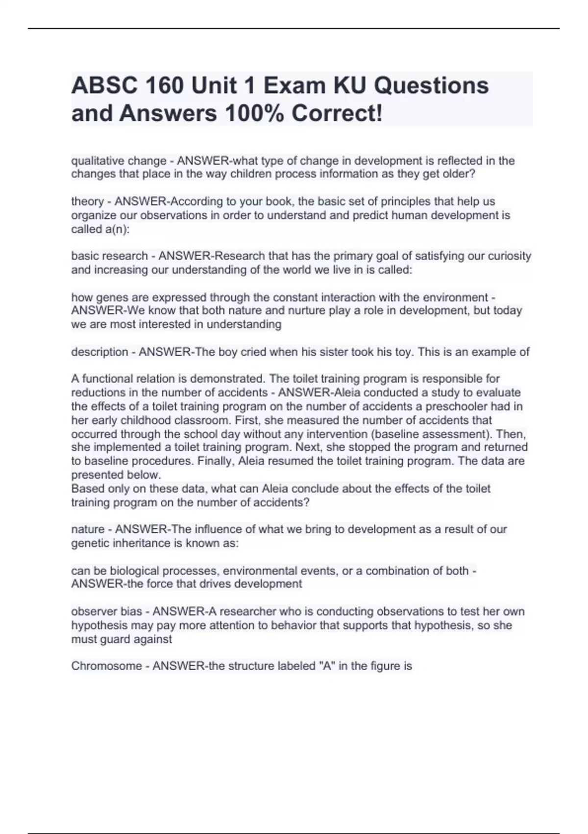 ABSC 160 Unit 1 Exam KU Questions and Answers 100% Correct! - ABSC 160 - Stuvia US