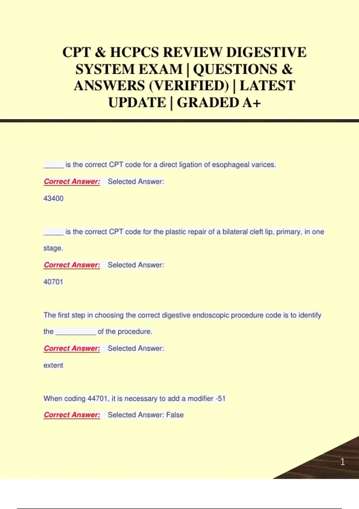 CPT & HCPCS REVIEW DIGESTIVE SYSTEM EXAM | QUESTIONS & ANSWERS ...