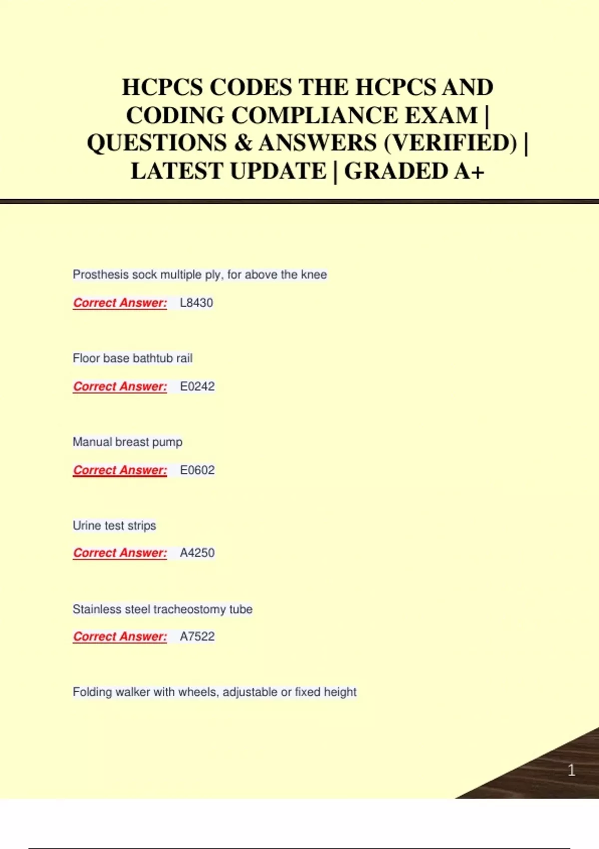 HCPCS CODES THE HCPCS AND CODING COMPLIANCE EXAM | QUESTIONS & ANSWERS ...