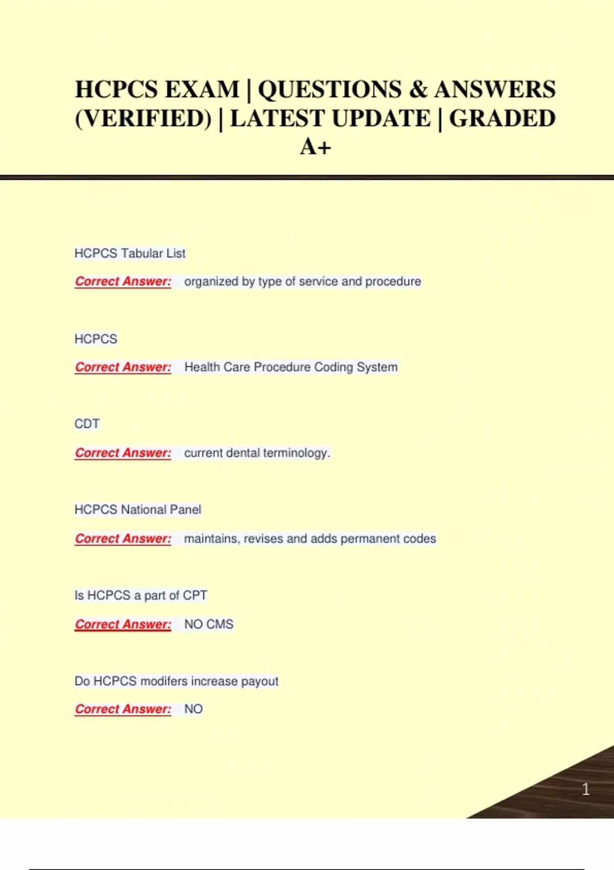 HCPCS EXAM | QUESTIONS & ANSWERS (VERIFIED) | LATEST UPDATE | GRADED A+ ...