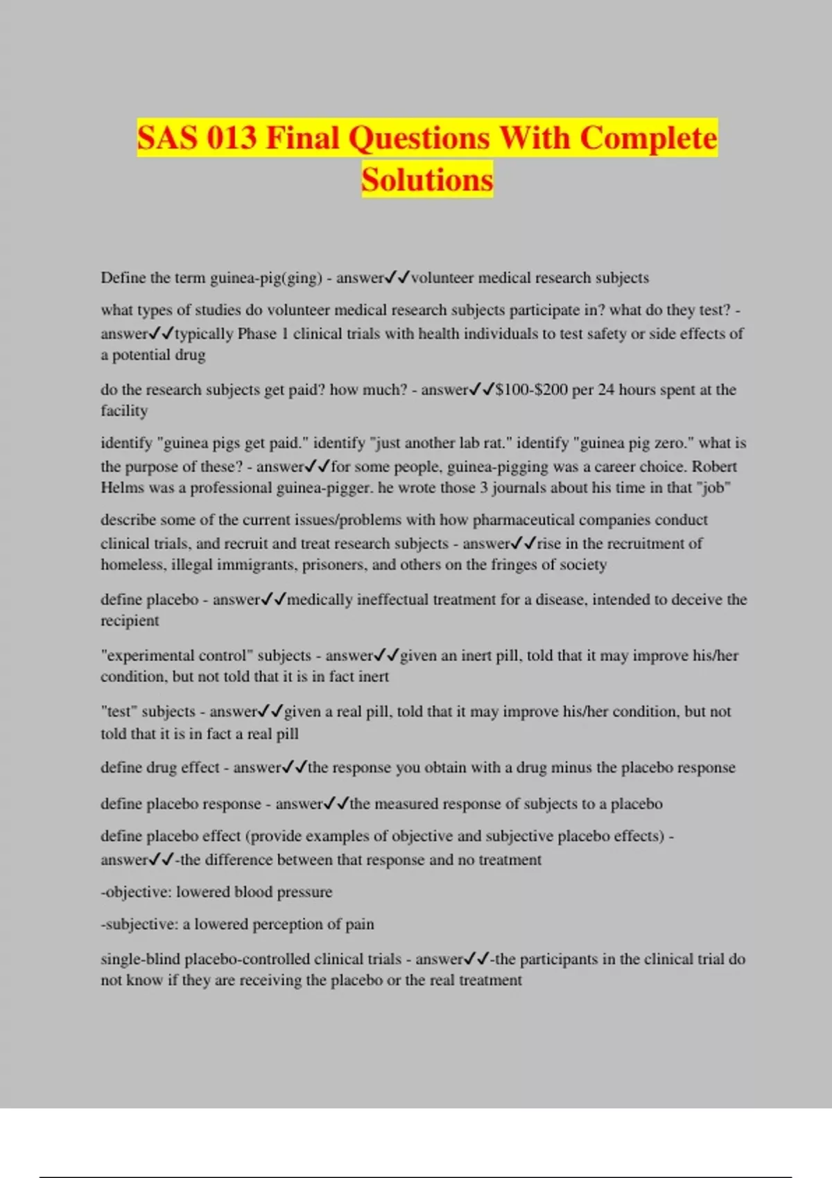 Package deal for SAS Exam Questions with 100% Correct Answers | Verified | Updated 2024 - Stuvia US