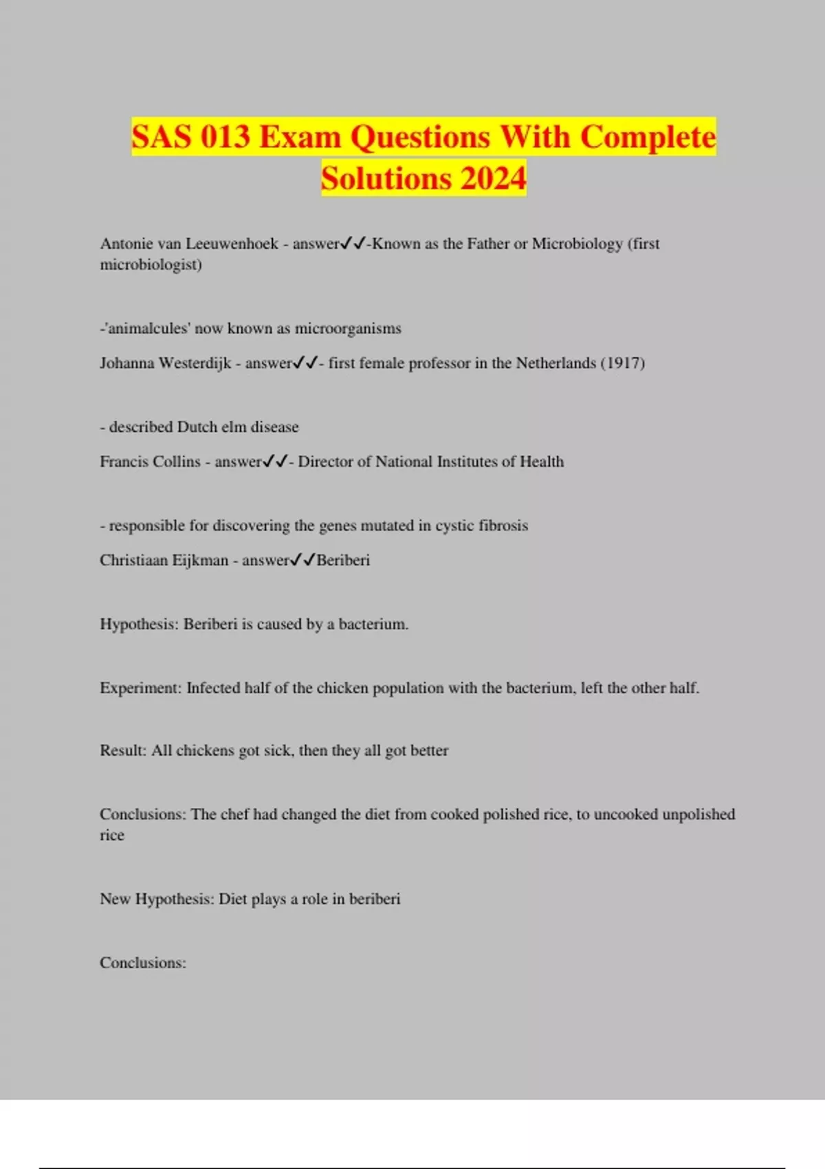 SAS 013 Exam Questions With Complete Solutions 2024 - SAS - Stuvia US