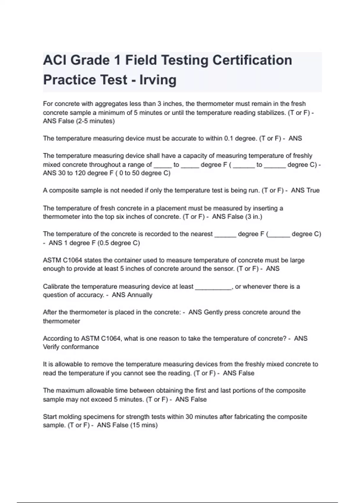 ACI Grade 1 Field Testing Certification Practice Test - Irving Exam ...