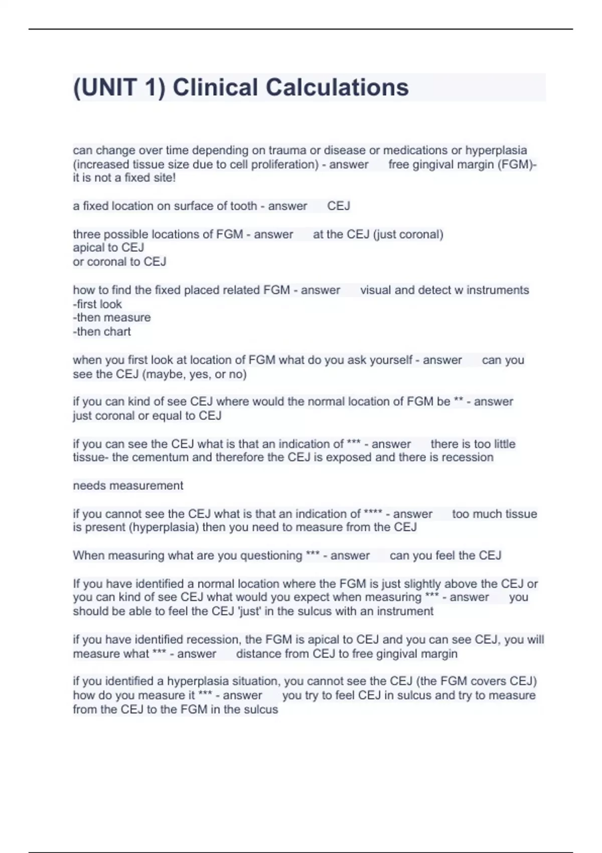 (UNIT 1) Clinical Calculations Questions with solutions - Clinical ...