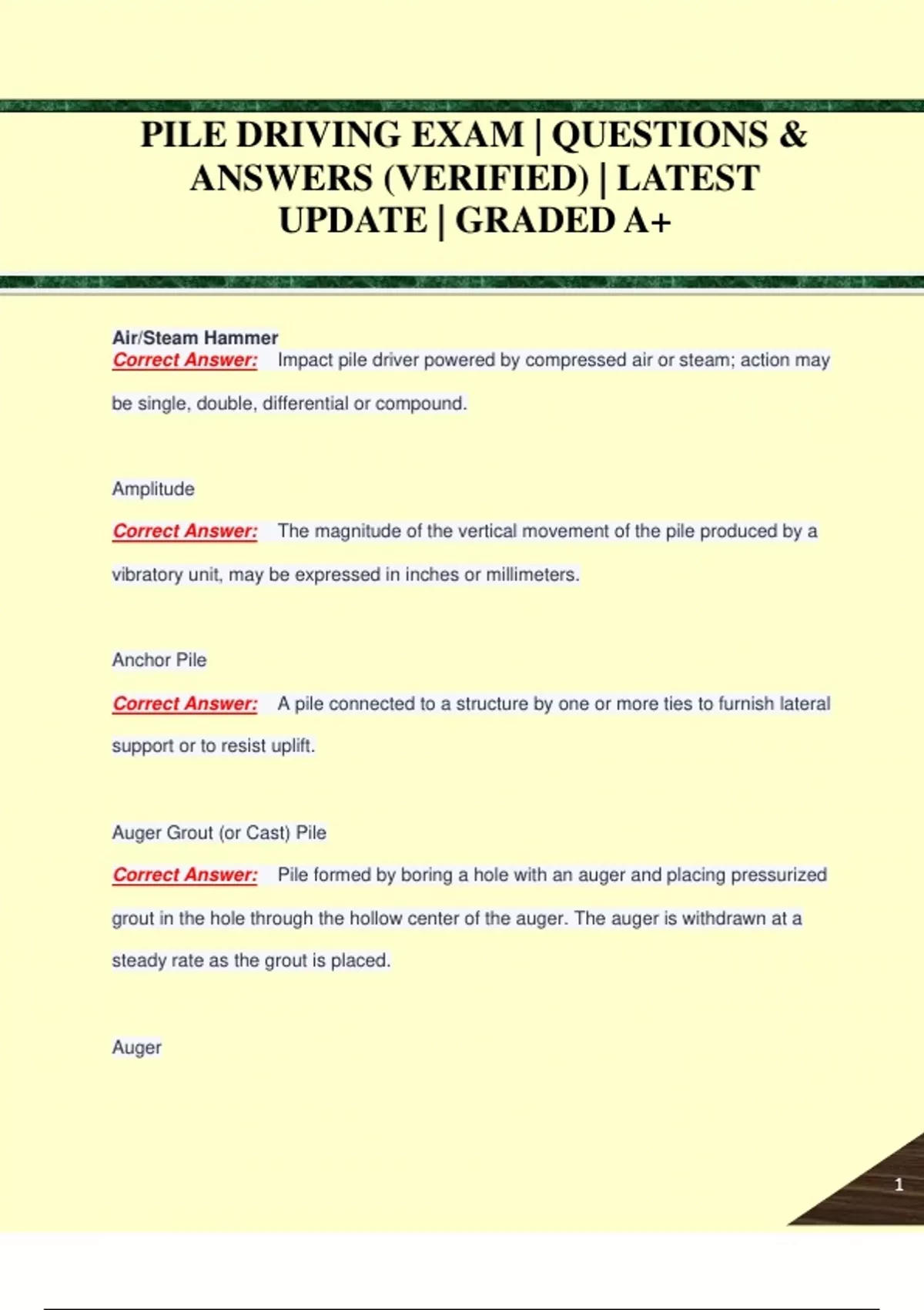 PILE DRIVING EXAM | QUESTIONS & ANSWERS (VERIFIED) | LATEST UPDATE ...