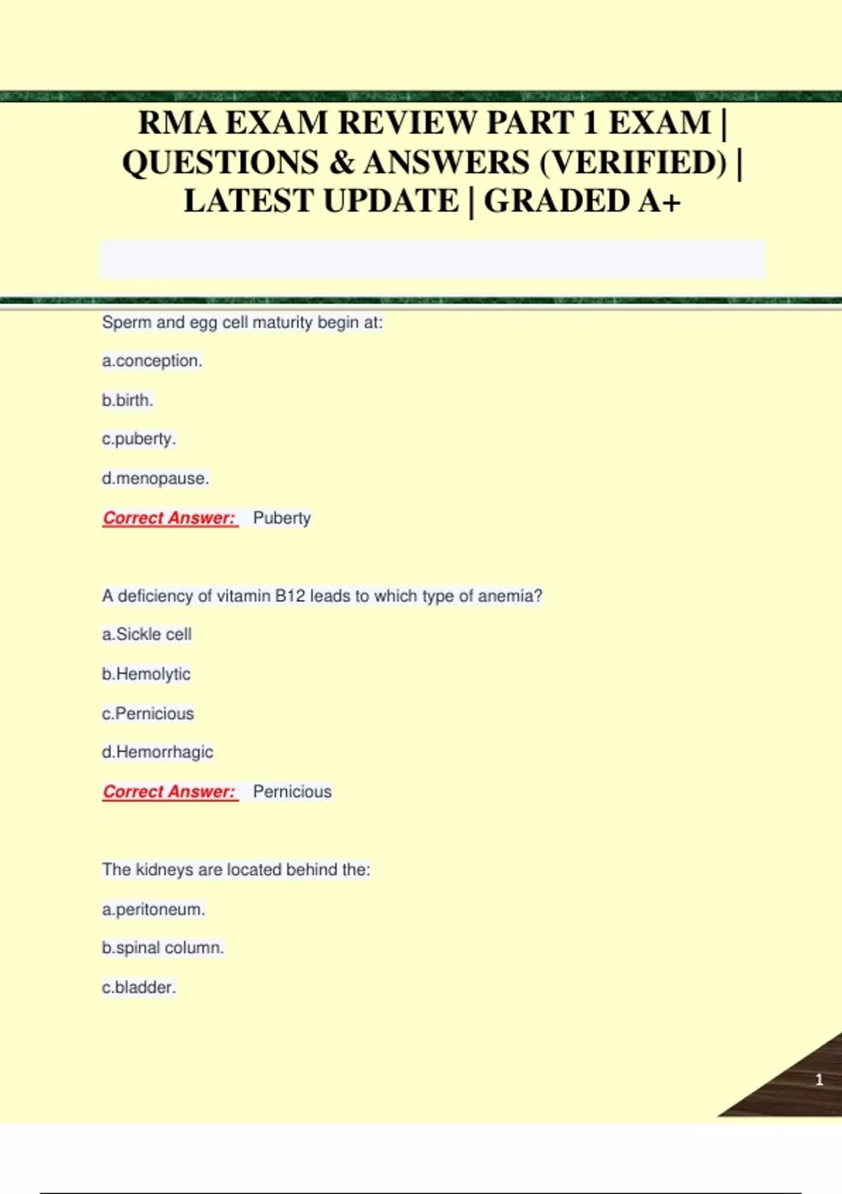 RMA EXAM REVIEW PART 1 EXAM | QUESTIONS & ANSWERS (VERIFIED) | LATEST ...