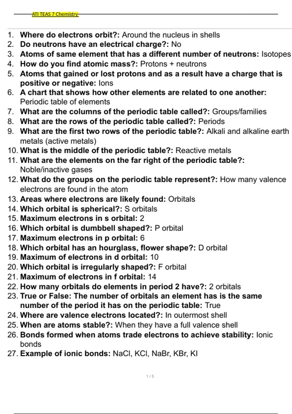ATI TEAS 7 CHEMISTRY REVIEW REVISED - ATI Teas - Stuvia US