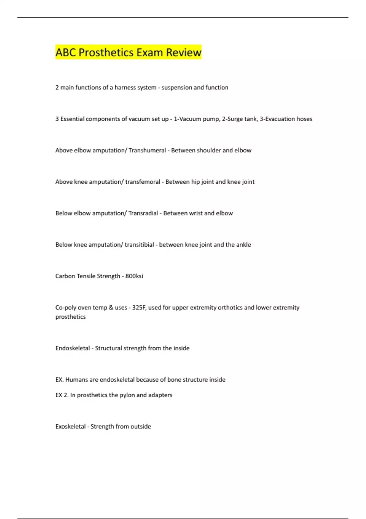ABC Prosthetics Exam Review with 100% correct and verified solutions ...