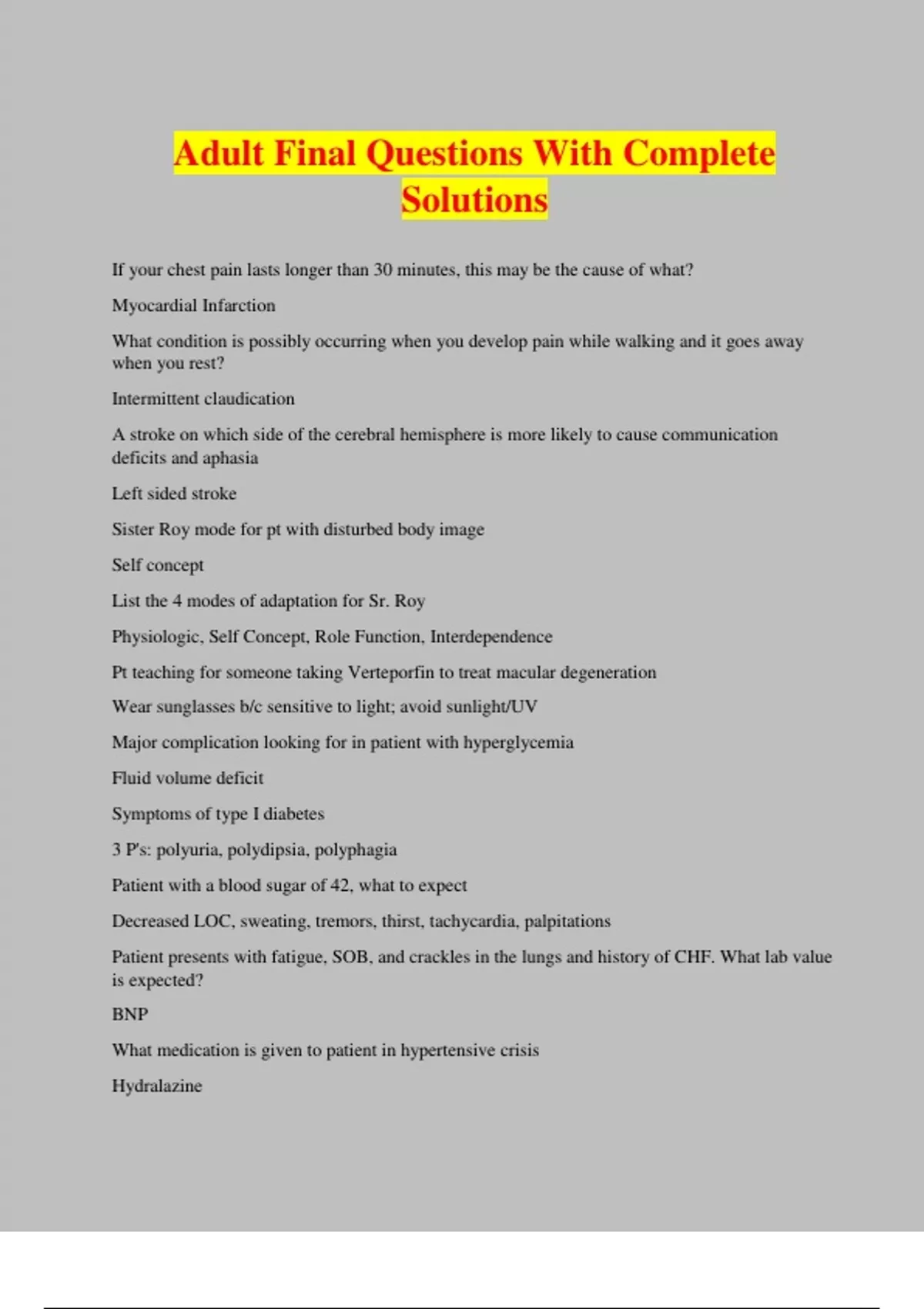 Adult Final Questions With Complete Solutions - Adult - Stuvia US