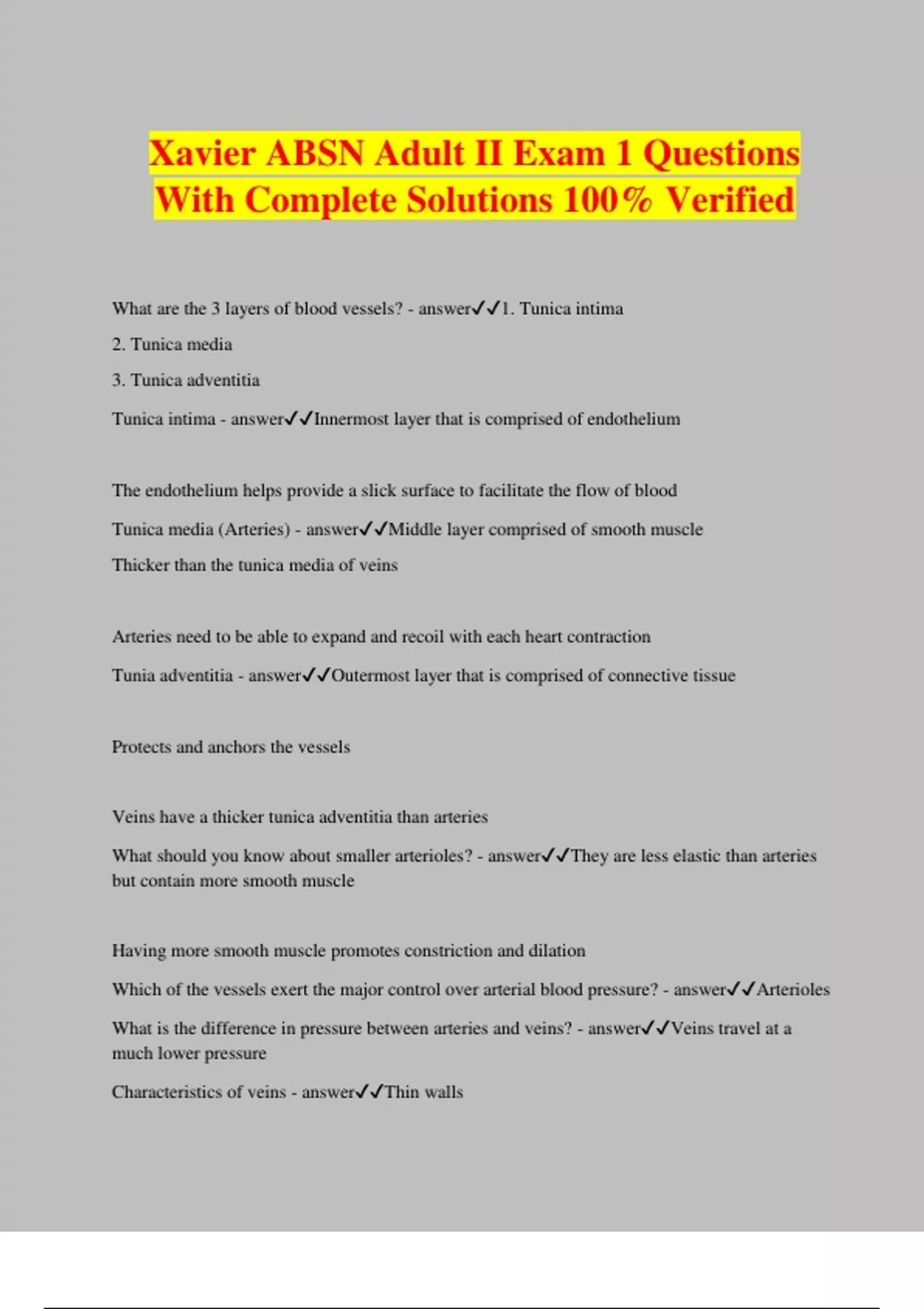 Xavier ABSN Adult II Exam 1 Questions With Complete Solutions 100% ...