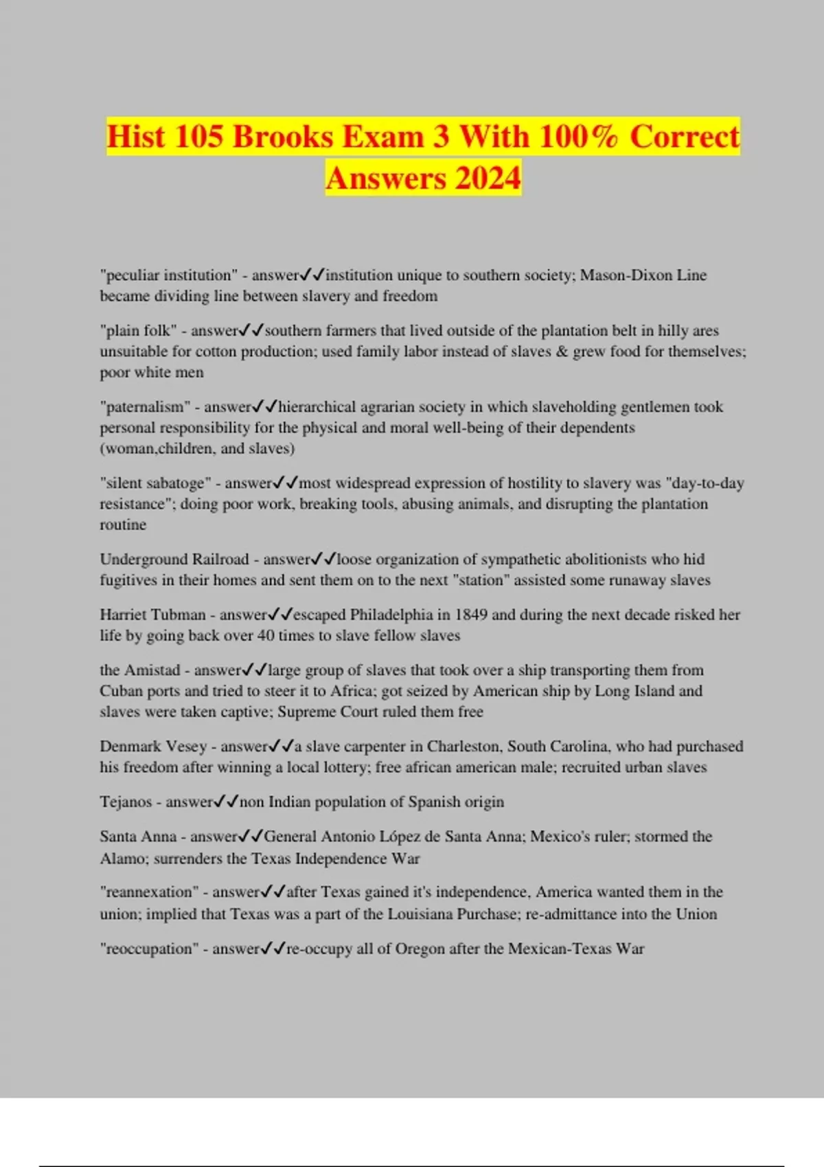 Hist 105 Brooks Exam 3 With 100% Correct Answers 2024 - Brooks - Stuvia US