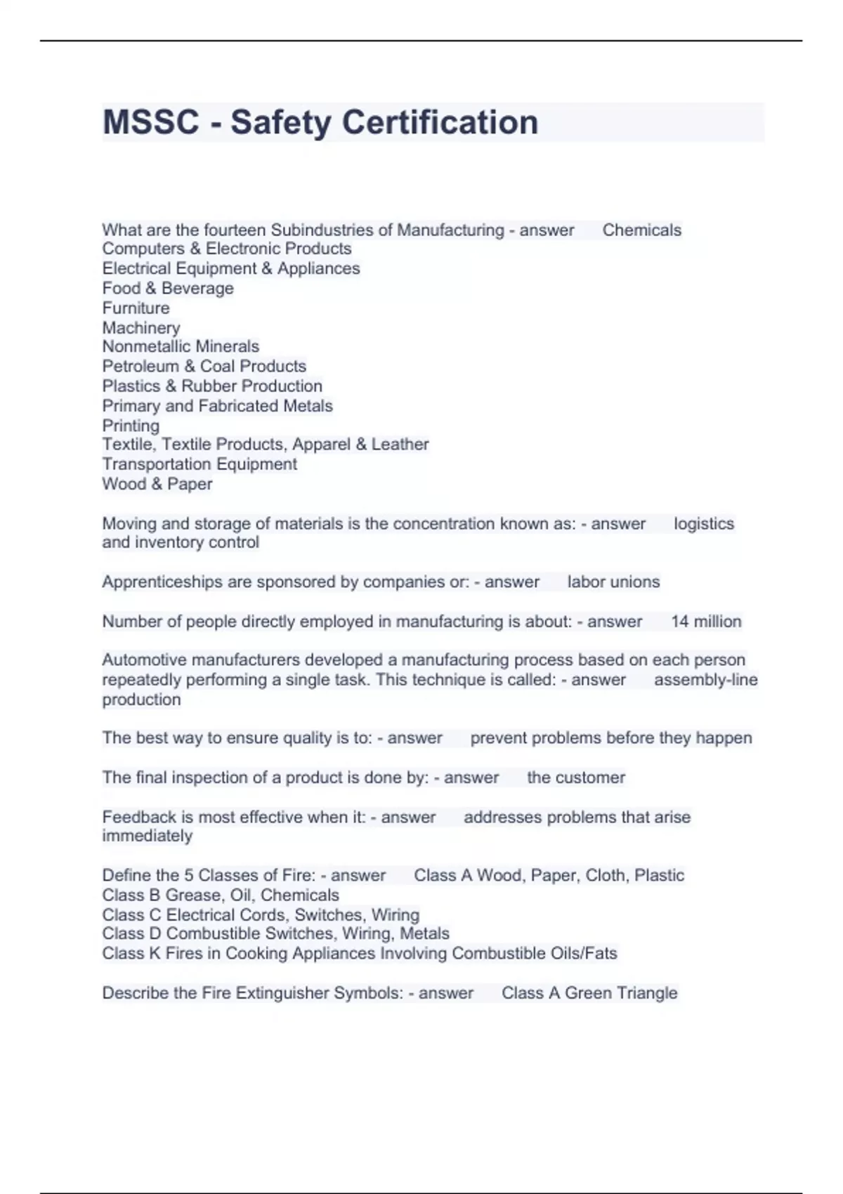 MSSC - Safety Certification Questions with correct Answers 2024 - MSSC ...