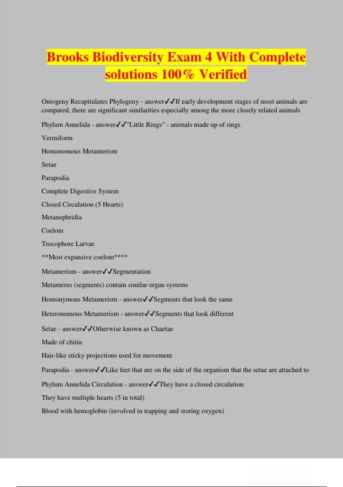 Brooks Biodiversity Exam 4 With Complete solutions 100% Verified ...