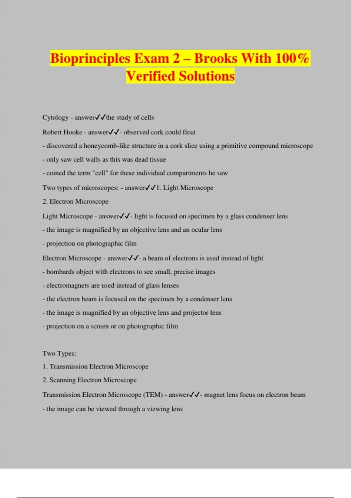 Bioprinciples Exam 2 – Brooks With 100% Verified Solutions - Brooks ...