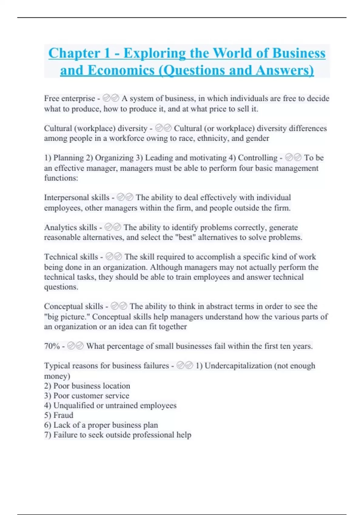 Chapter 1 - Exploring the World of Business and Economics (Questions ...