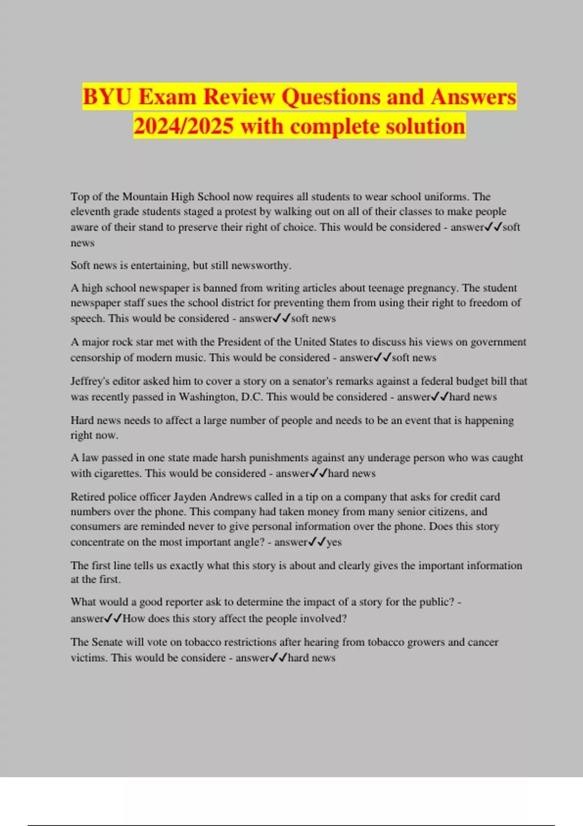 BYU Exam Review Questions and Answers 2024/2025 with complete solution ...