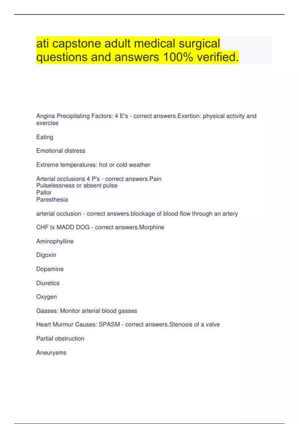 ati capstone adult medical surgical questions and answers 100% verified. - Ati capstone adult ...