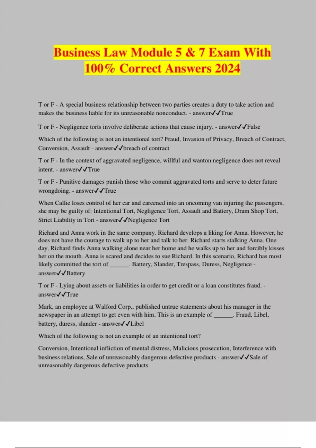 Business Law Module 5 & 7 Exam With 100% Correct Answers 2024 ...