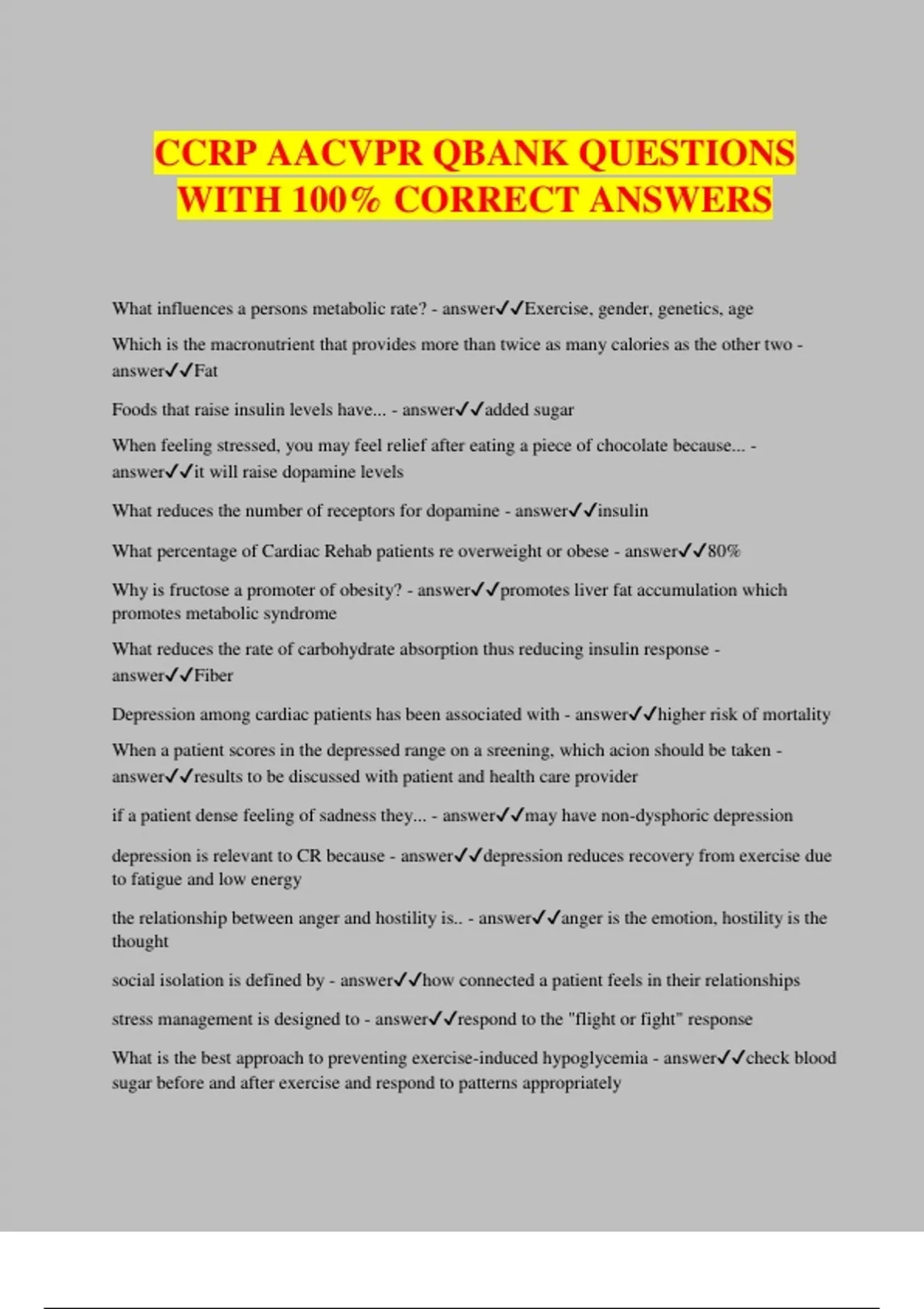 CCRP AACVPR QBANK QUESTIONS WITH 100% CORRECT ANSWERS - CCRP AACVPR ...