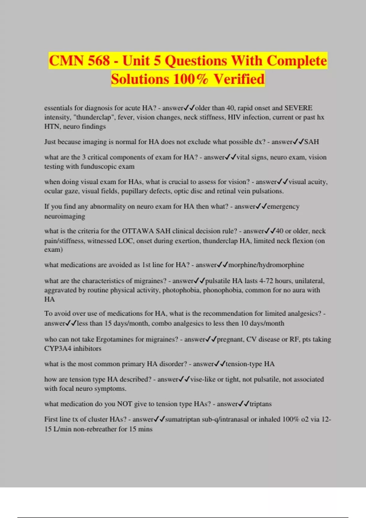 CMN 568 - Unit 5 Questions With Complete Solutions 100% Verified - CMN ...