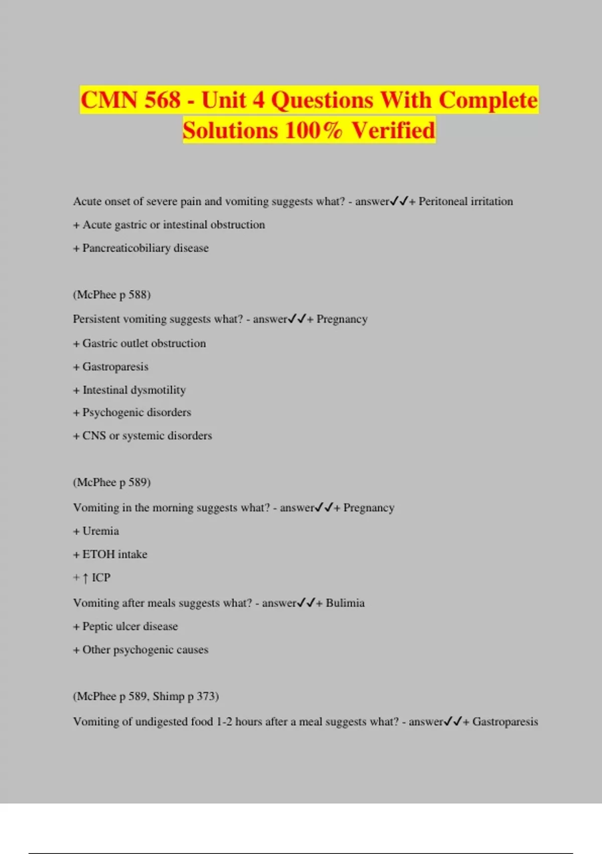 CMN 568 - Unit 4 Questions With Complete Solutions 100% Verified - CMN ...