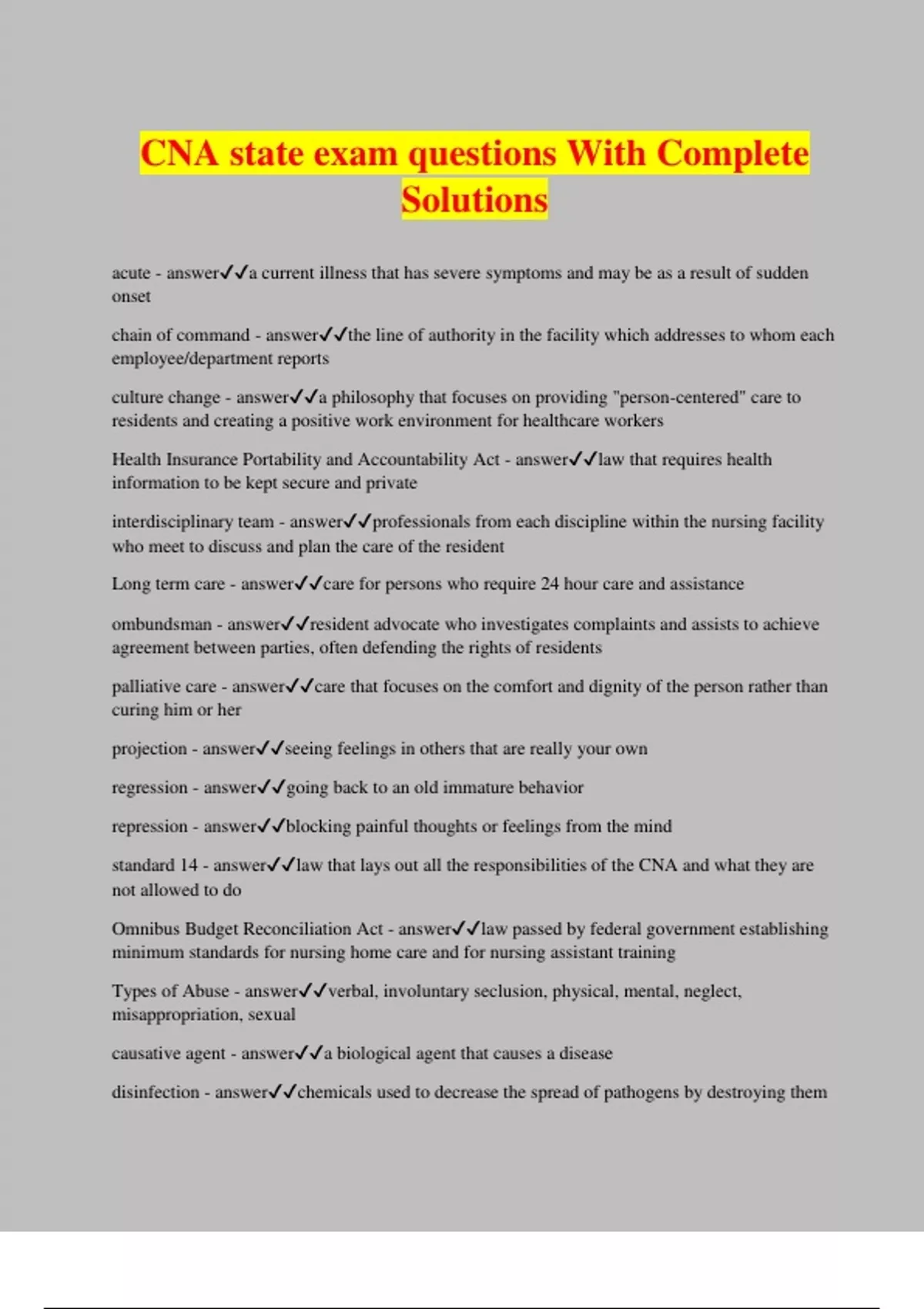 CNA state exam questions With Complete Solutions - CNA - Stuvia US
