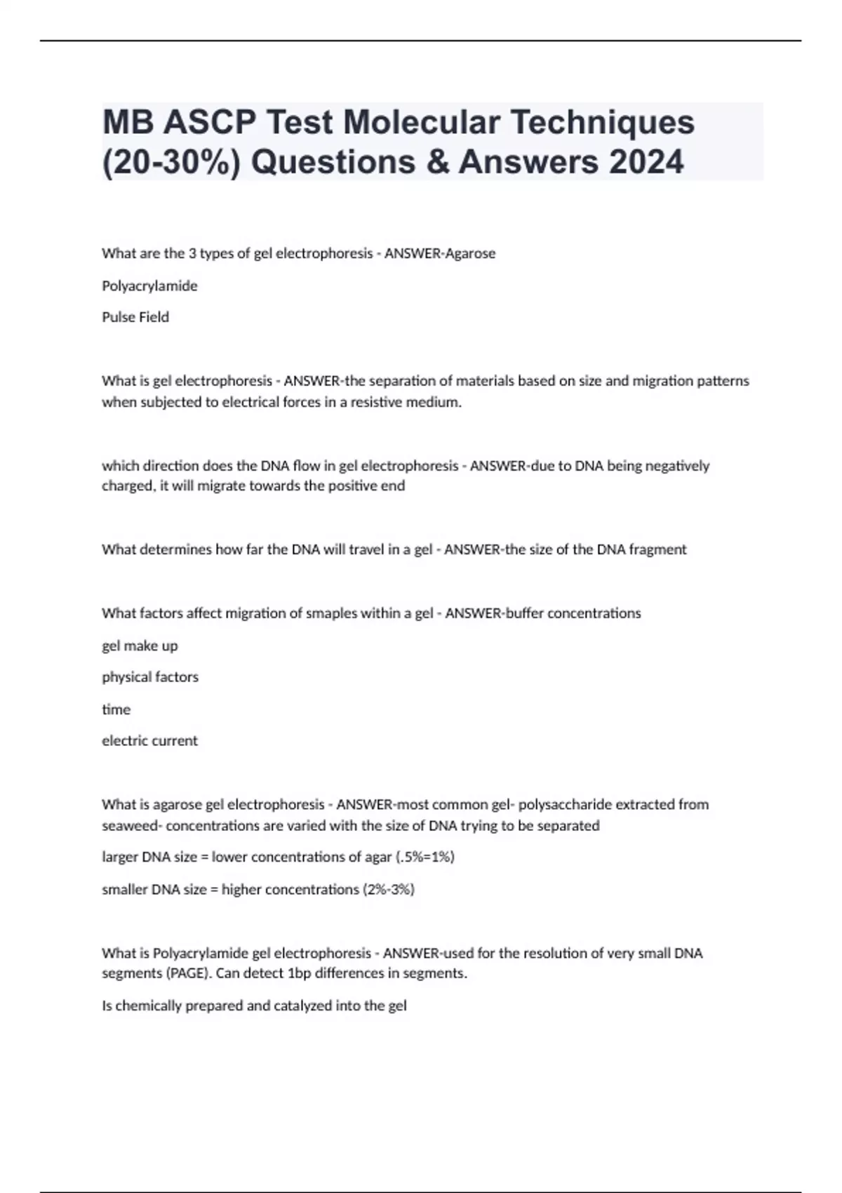 MB ASCP Test Molecular Techniques (20-30%) Questions & Answers 2024 ...