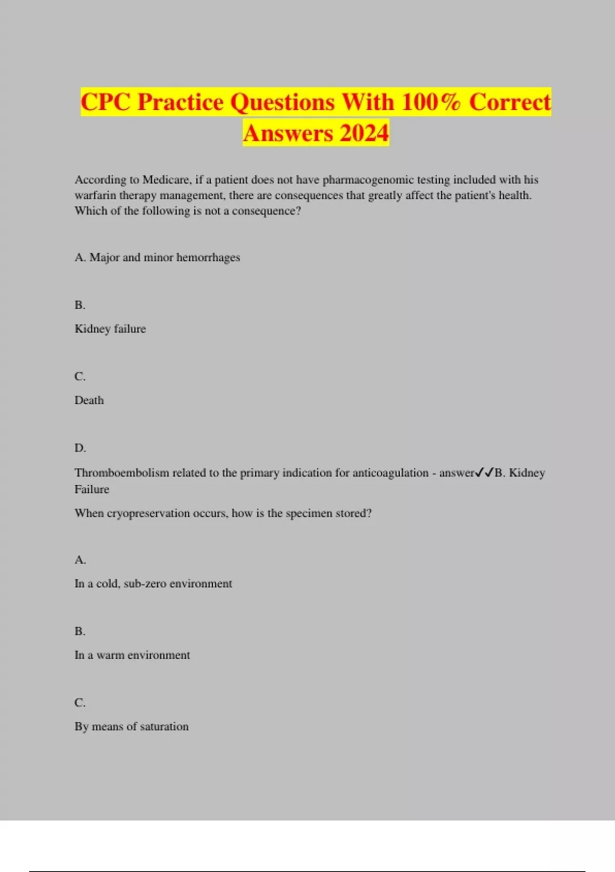 CPC Practice Questions With 100% Correct Answers 2024 - CPC - Stuvia US