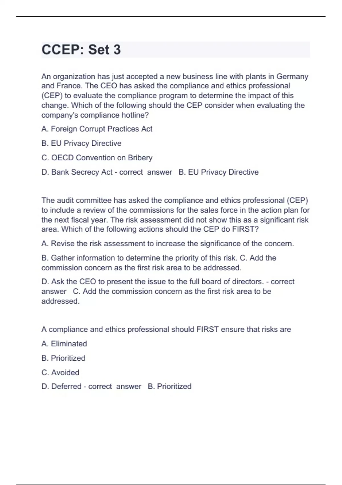 CCEP Questions with complete solution 2024 - Ccep - Stuvia US