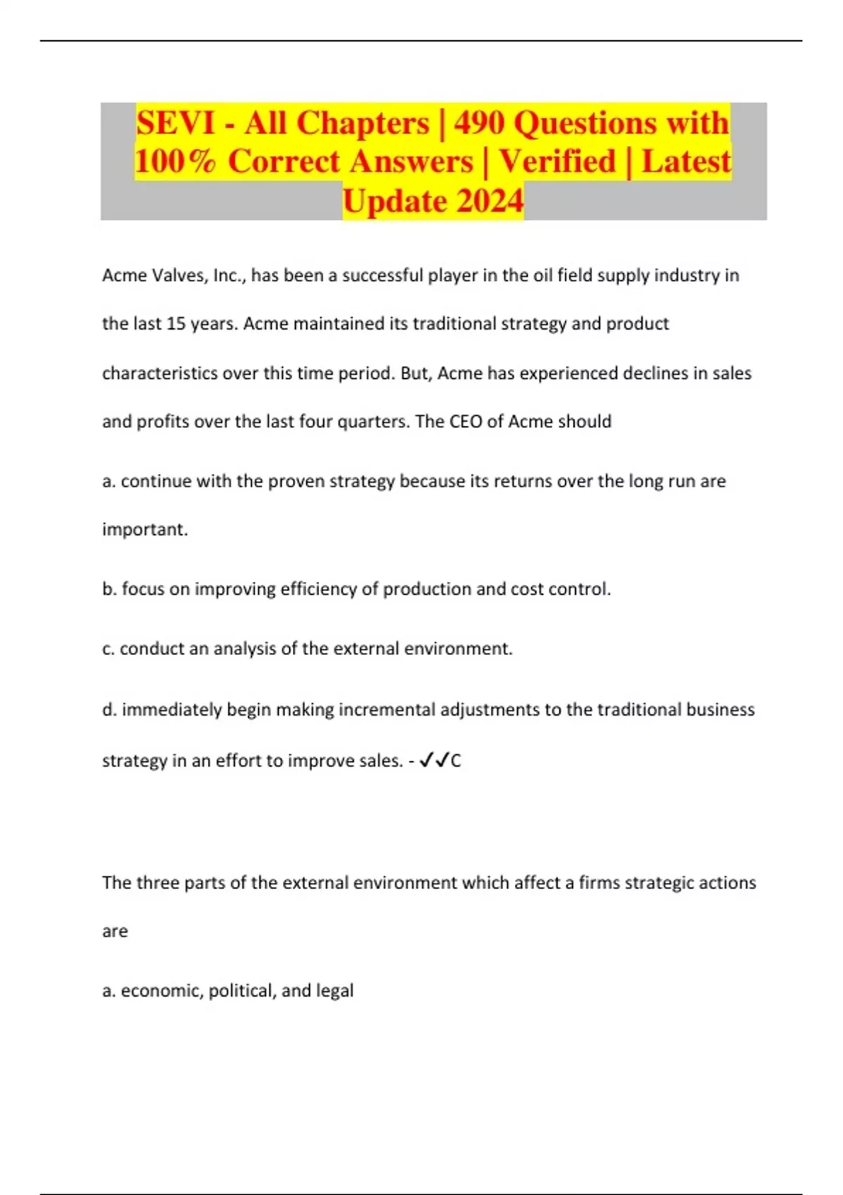 SEVI - All Chapters | 490 Questions with 100% Correct Answers ...