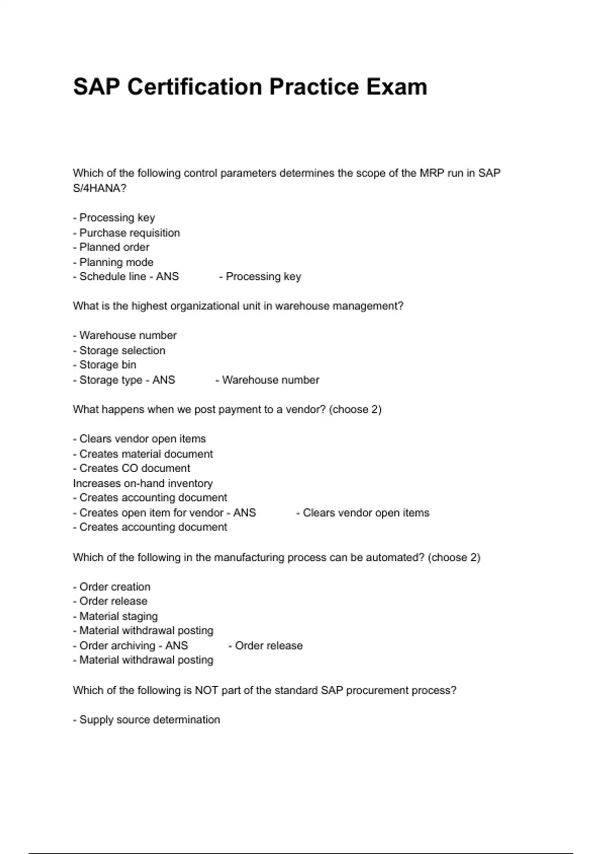 SAP Certification Practice Exam Quizzes And Answers Graded A+!!!! - SAP ...