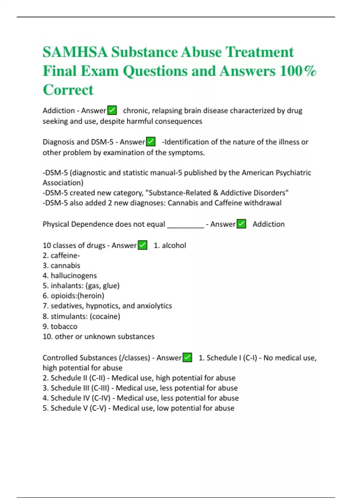 SAMHSA Substance Abuse Treatment Final Exam Questions and Answers 100% ...