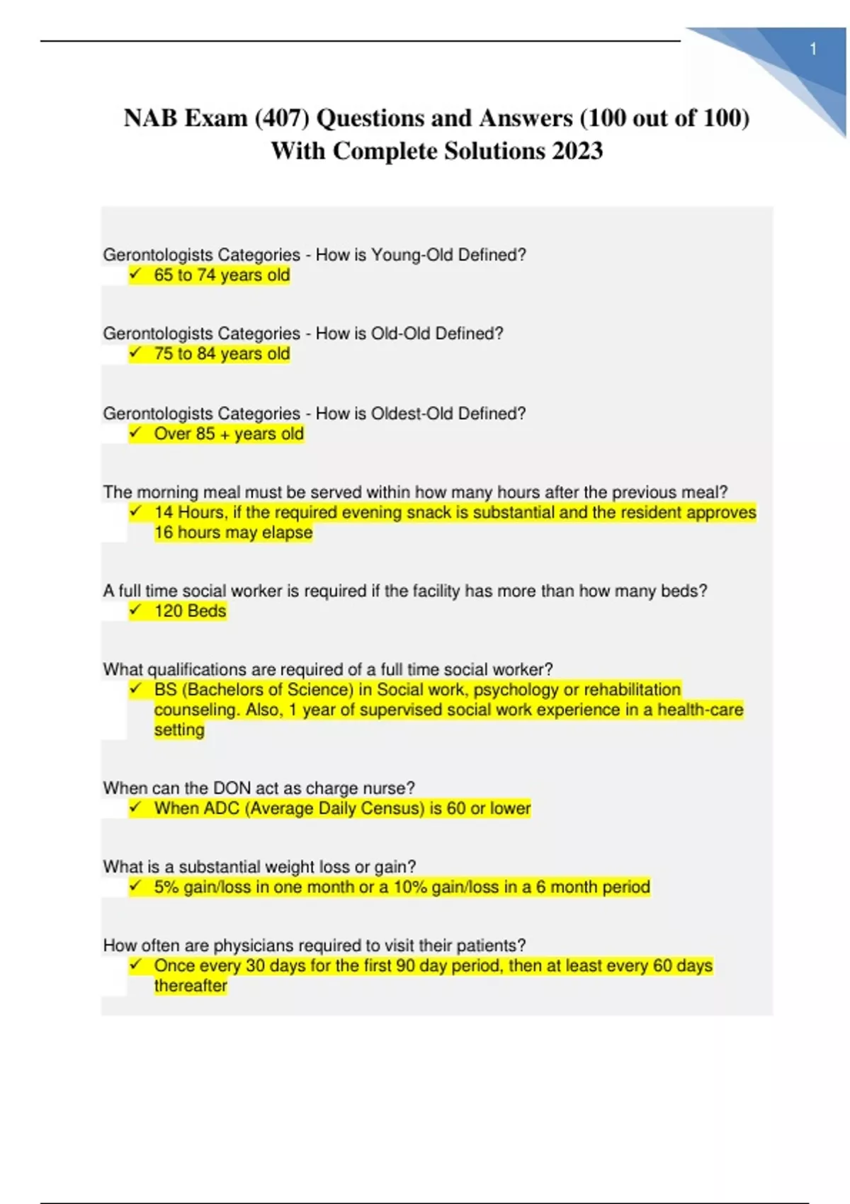 NAB Exam (407) Questions and Answers (100 out of 100) With Complete ...