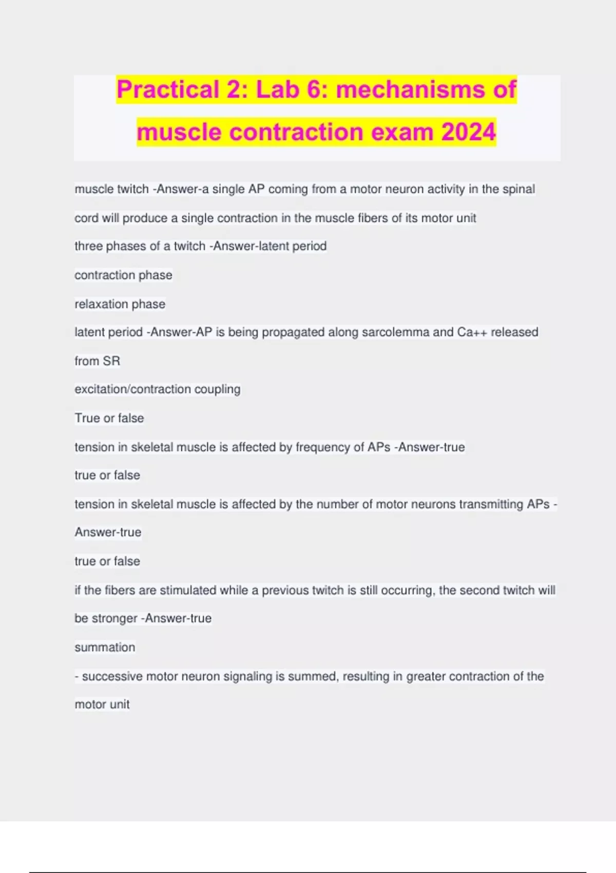 Practical 2: Lab 6: mechanisms of muscle contraction exam 2024 ...
