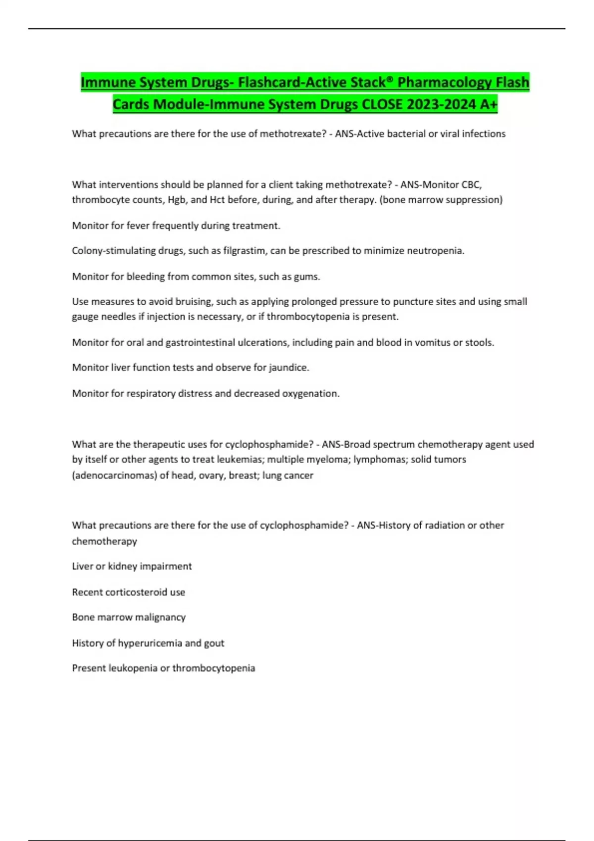 Immune System Drugs- Flashcard-Active Stack® Pharmacology Flash Cards ...