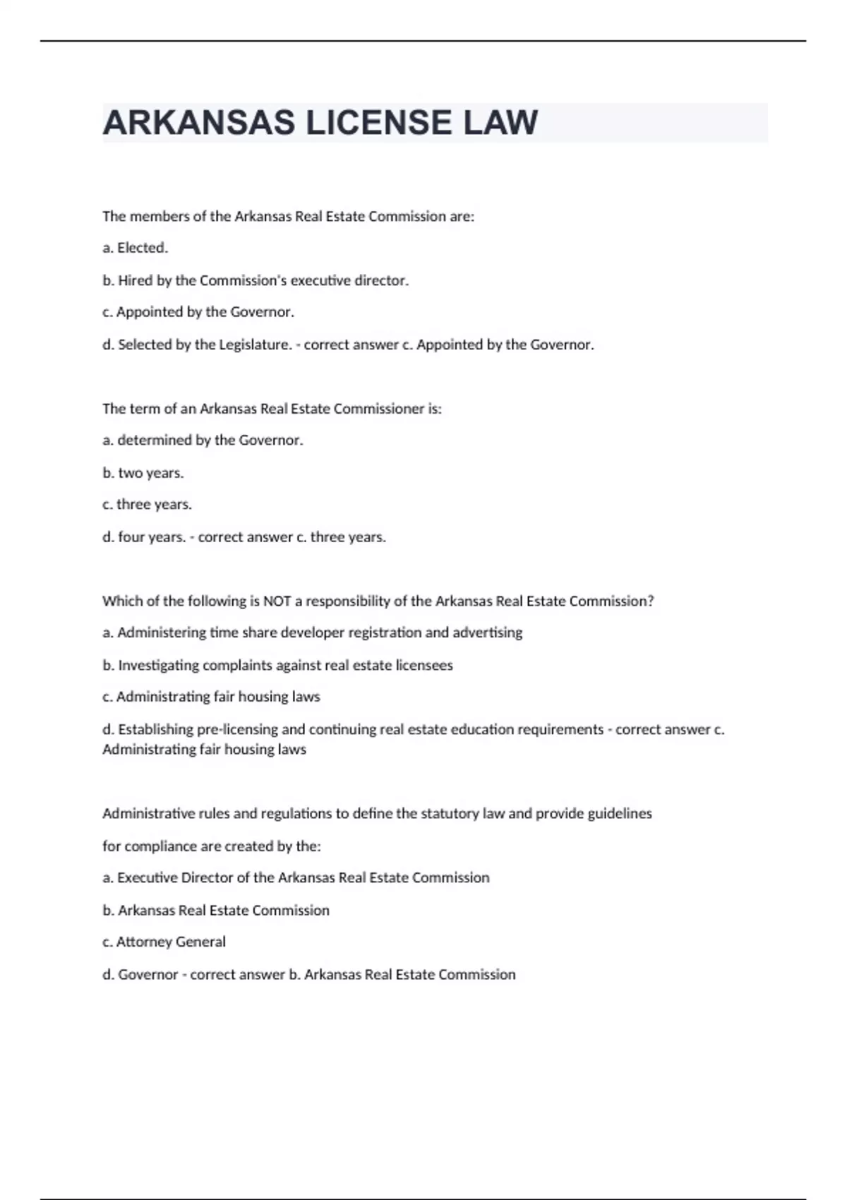 ARKANSAS LICENSE LAW questions with answers graded A+ 2024 - Arkansas ...