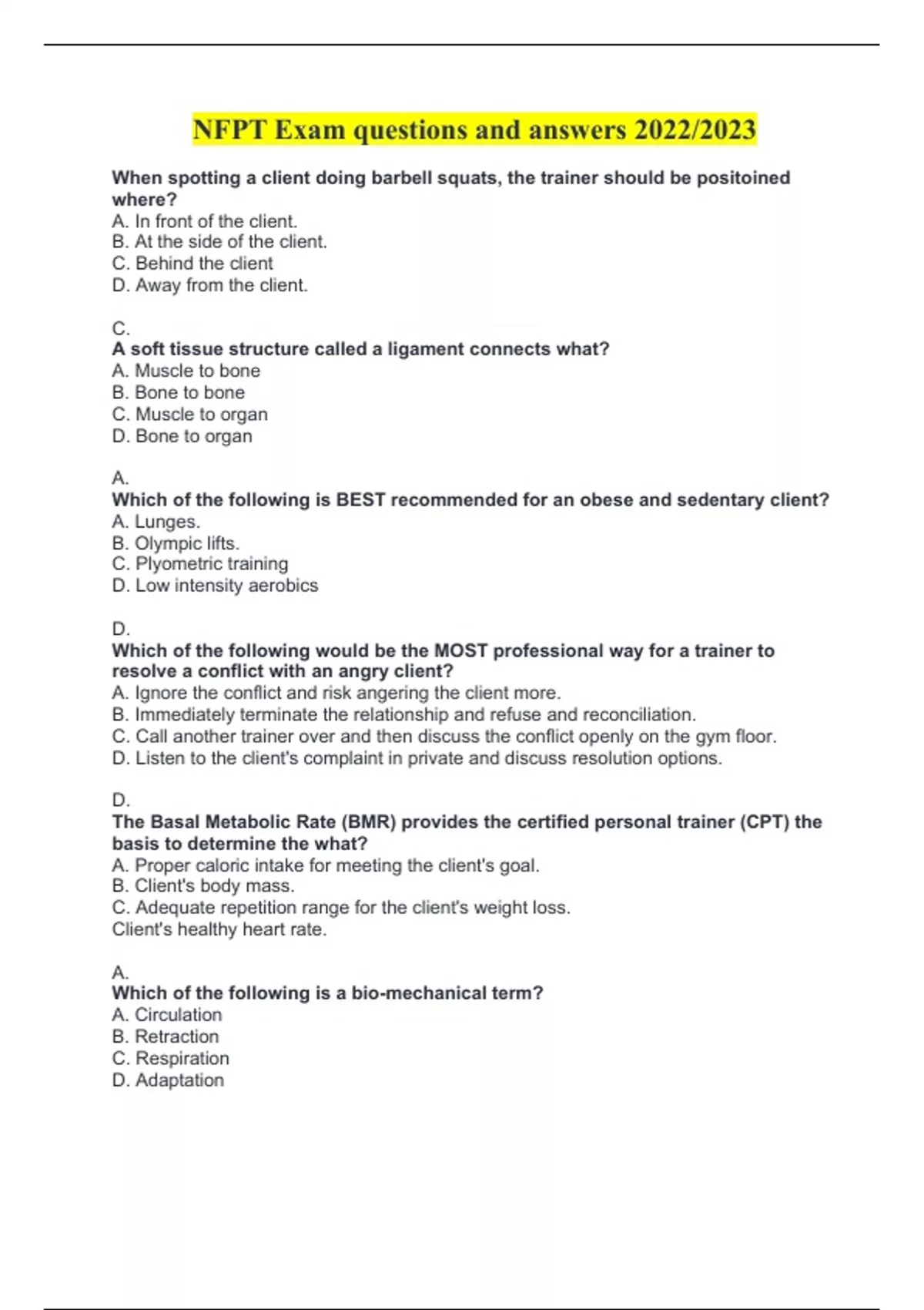 NFPT Exam questions and answers 2022/2023 - NFPT - Stuvia US