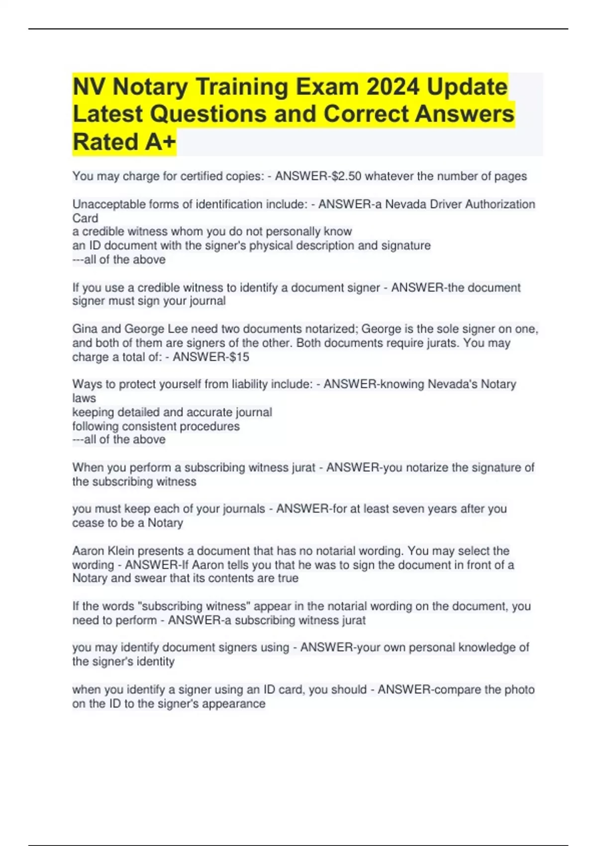 NV Notary Training Exam 2024 Update Latest Questions and Correct ...