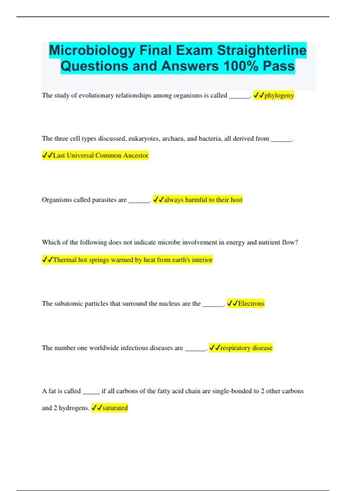 Straighterline Biology Bundled Exams Questions and Answers (2024/2025 ...