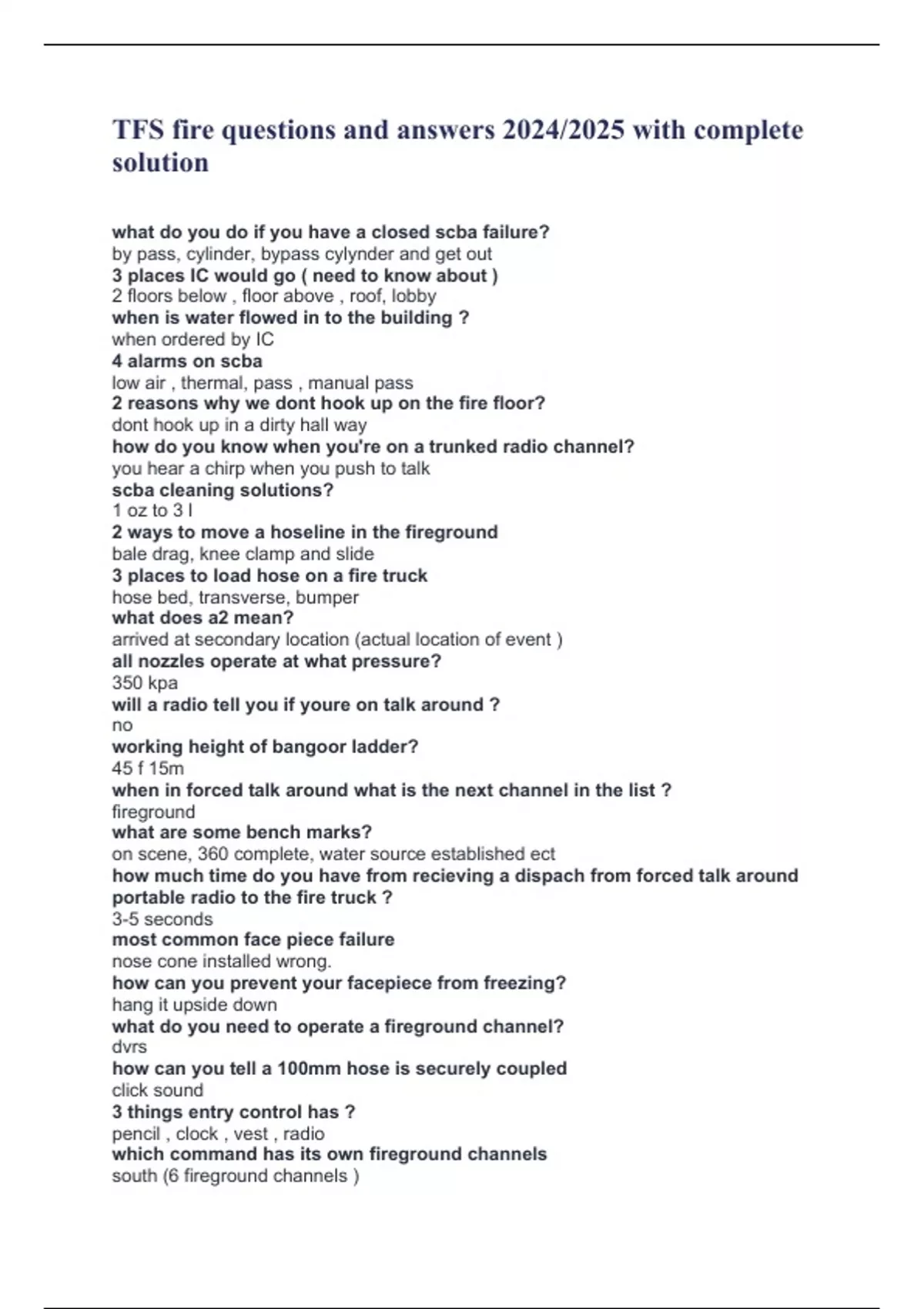 TFS fire questions and answers 2024/2025 with complete solution - TFS ...