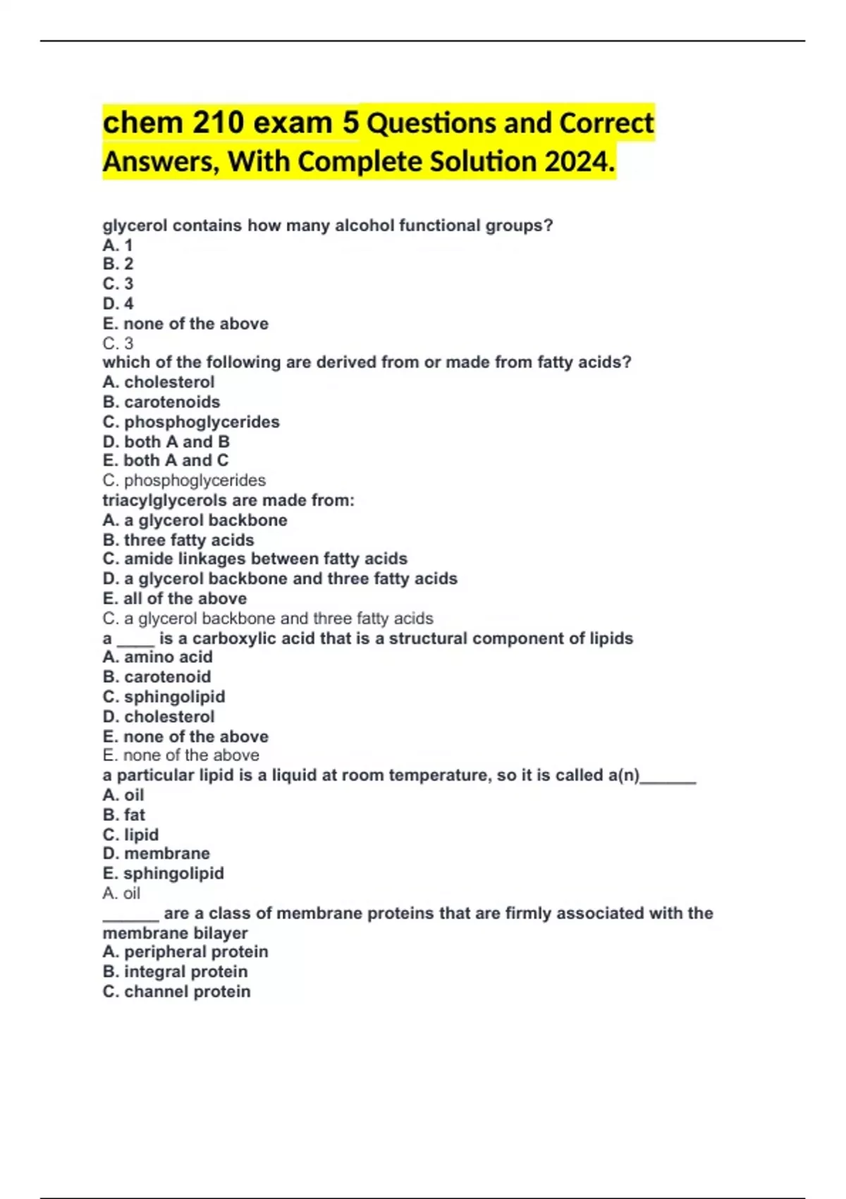 chem 210 exam 5 Questions and Correct Answers, With Complete Solution ...